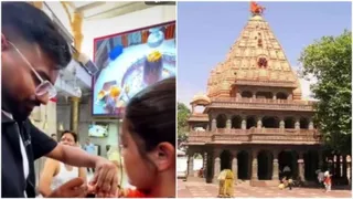 महाकाल मंदिर में दर्शन बाधित कर दिल्ली के युगल ने एक-दूजे को पहनाई ...