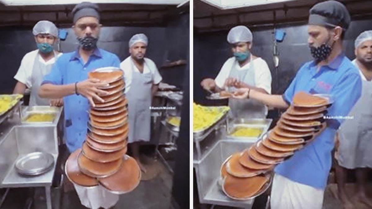Viral Video एक हाथ में डोसे की 16 प्लेट्स देख आनंद महिंद्रा भी हुए