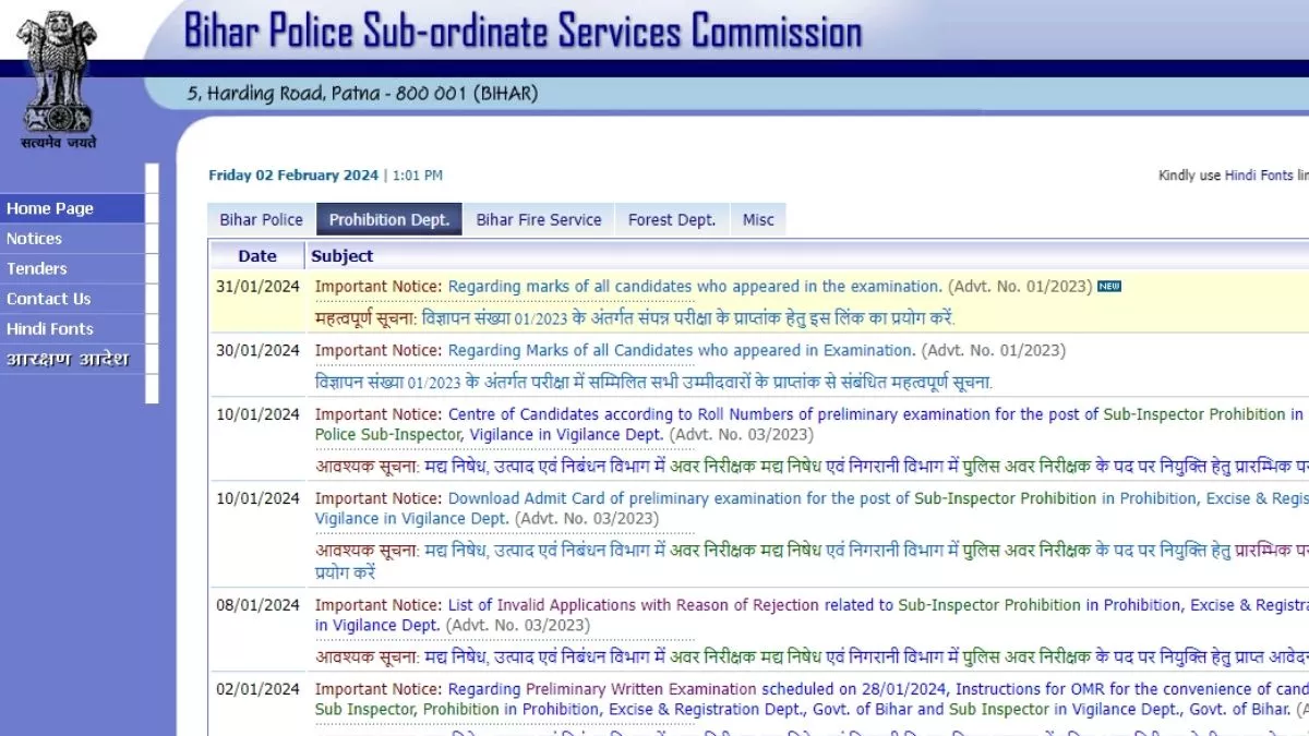 BPSSC SI Final marks 2023 Out: बिहार एसआई भर्ती परीक्षा की मार्कशीट ...