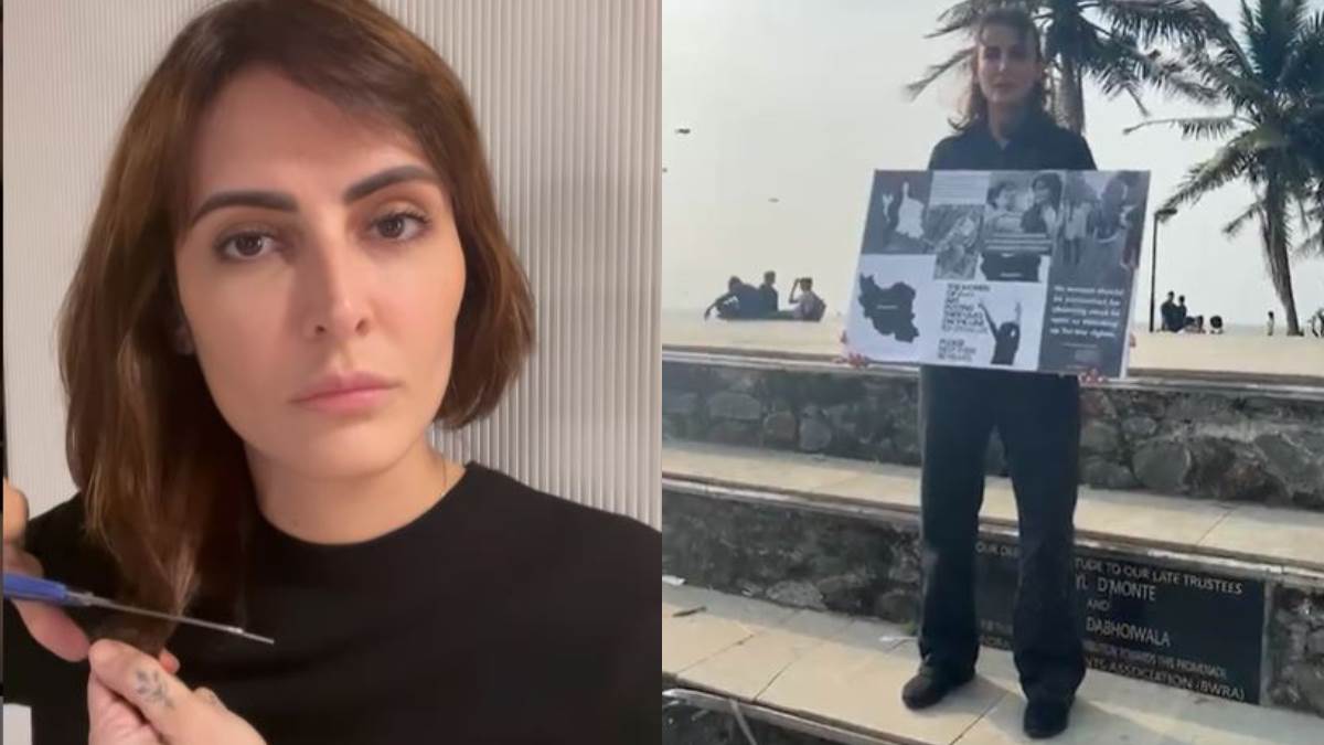 Mandana Karimi ने ईरान हिजाब विरोध प्रदर्शन के पक्ष में मुंबई में ...