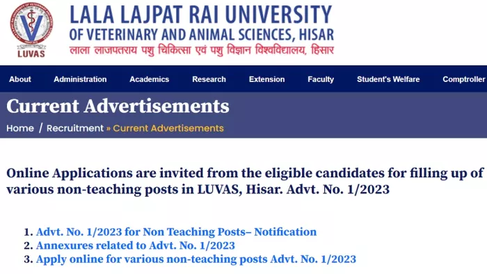 LUVAS Recruitment 2024: लाला लाजपत राय यूनिवर्सिटी में नॉन टीचिंग पदों ...
