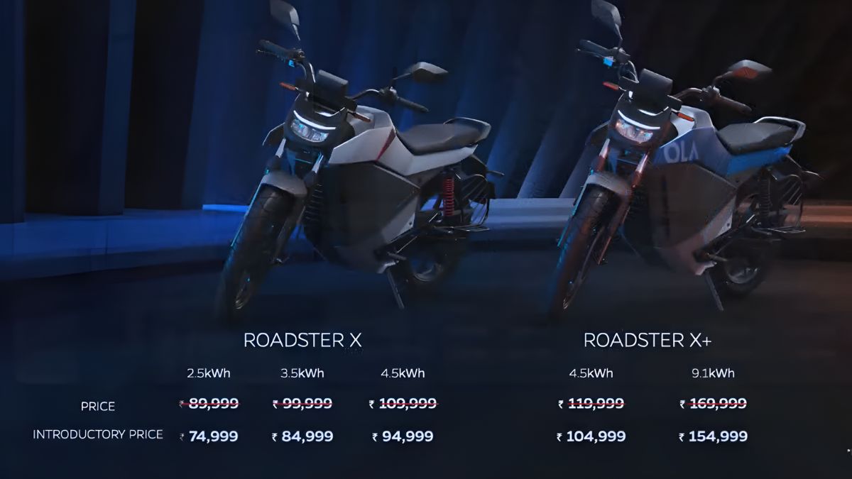 Ola की पहली इलेक्ट्रिक बाइक Roadster X लॉन्च; 9.1 kWh बैटरी, 501km की ...