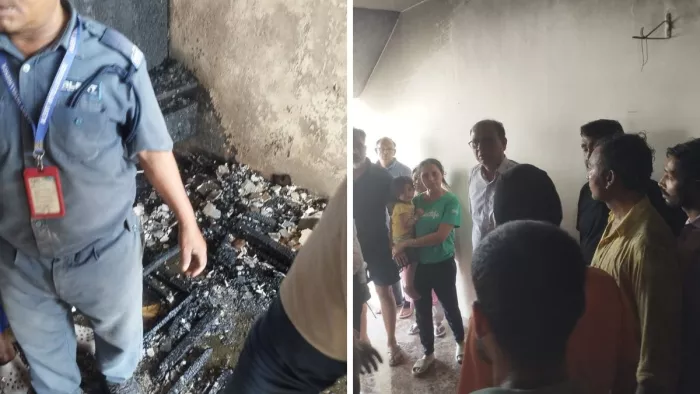 ओमेक्स रेजीडेंसी टू के टावर में लगी आग, परिवार ने भागकर बचाई जान; एसी ...