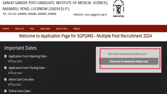 SGPGI Admit Card 2024: एसजीपीजीआई लखनऊ में विभिन्न पदों पर होने वाली ...