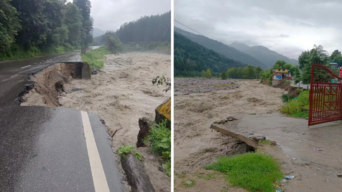 Manali Flood: ब्‍यास नदी में बाढ़ से बहाव हाईवे की ओर मुड़ा, किनारे के ...