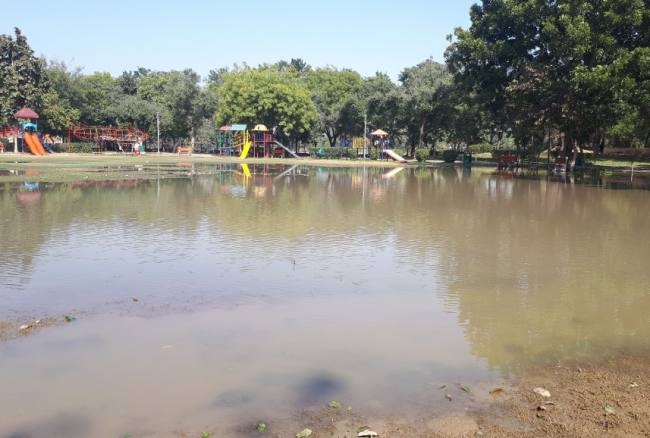 टाउन पार्क में भरा पानी, लोग परेशान
