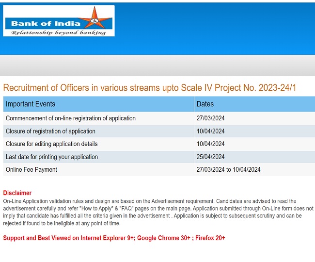 BoI Recruitment 2024: बैंक ऑफ इंडिया में 143 पदों की भर्ती, आज है आवेदन ...