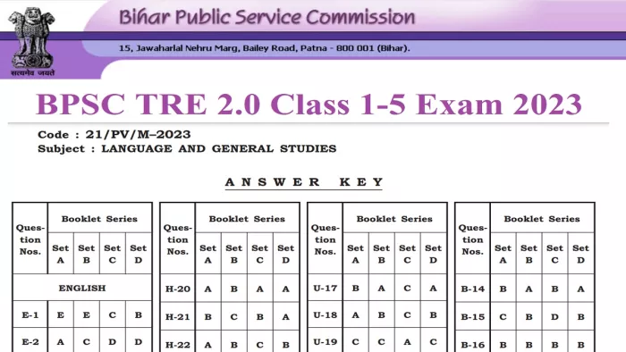 BPSC TRE 2.0 Answer Key 2023: बिहार शिक्षक भर्ती फेज 2 कक्षा 1 से 5 की परीक्षा के आंसर-की जारी ...