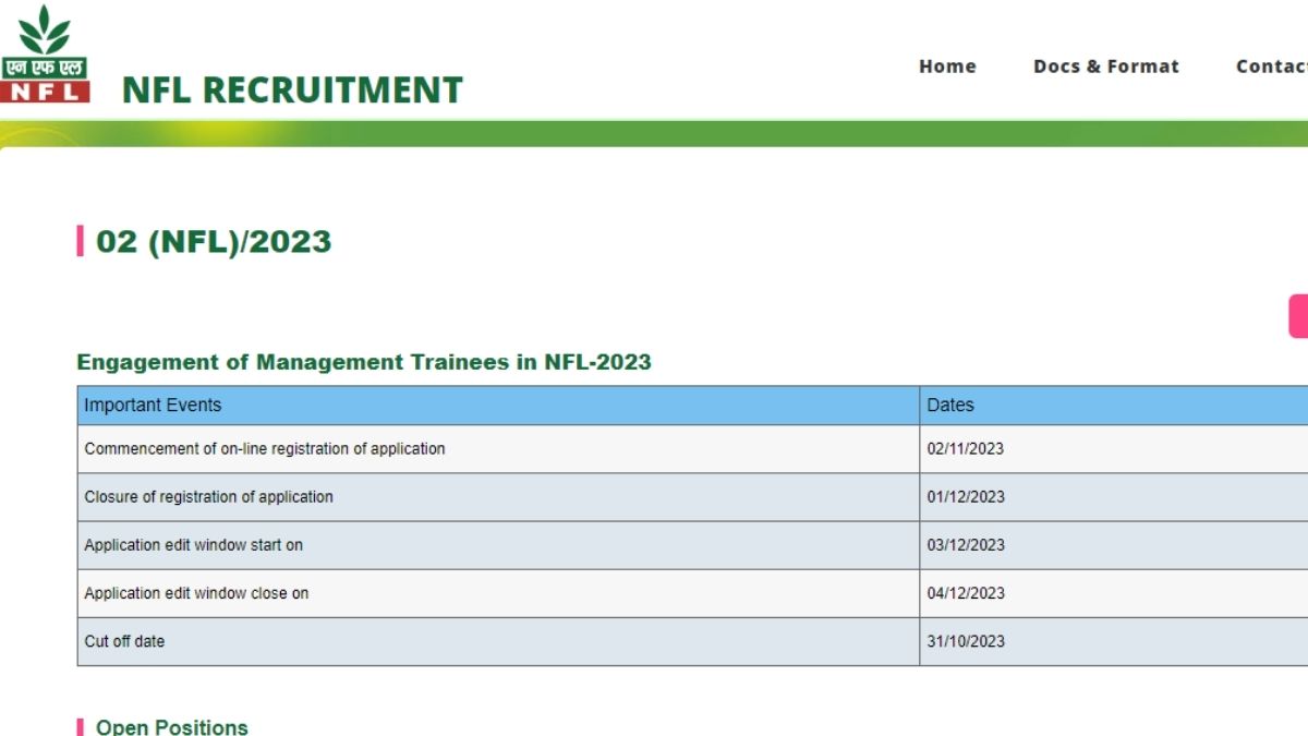 NFL Recruitment 2023: नेशनल फर्टिलाइजर्स लिमिटेड ने मैनेजमेंट ट्रेनी के ...
