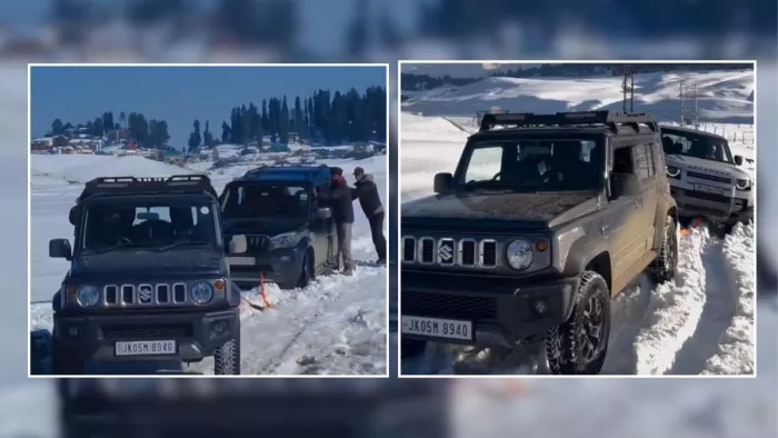 Maruti Jimny ने बर्फ में फंसी Land Rover Defender और Scorpio N को ...
