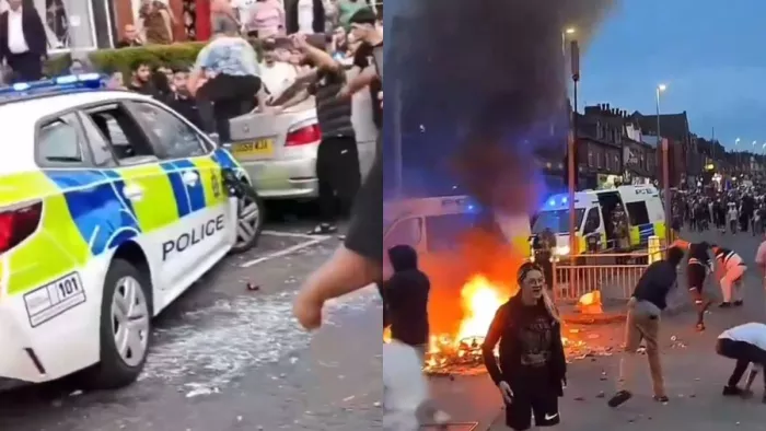 Leeds Riots: पुलिस की गाड़ियों में तोड़फोड़, सड़कों पर आगजनी... ब्रिटेन ...