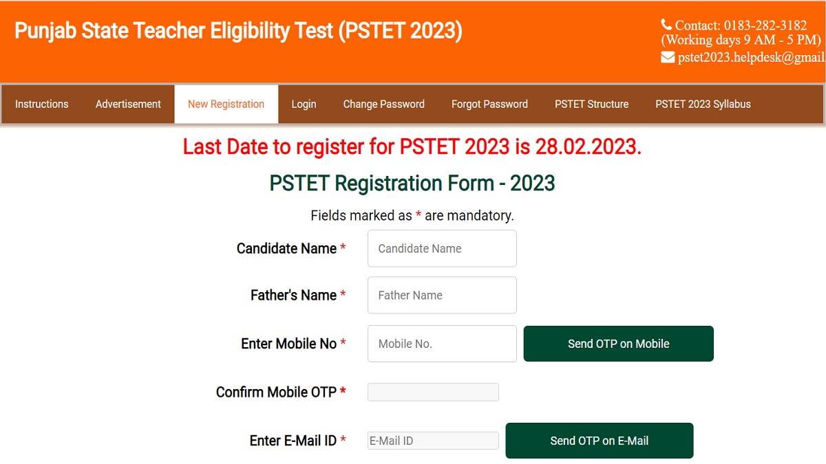 PSTET 2023 Registration: पंजाब राज्य शिक्षक पात्रता परीक्षा हेतु आवेदन ...