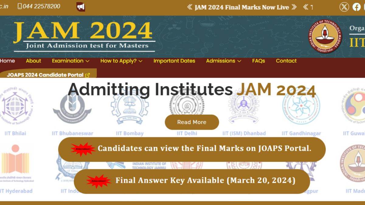 IIT JAM Result 2024 घोषित, आईआईटी मद्रास ने नतीजों के साथ फाइनल आंसर-की ... IIT JAM Result 2024 घोषित, आईआईटी मद्रास ने नतीजों के साथ फाइनल आंसर-की ...