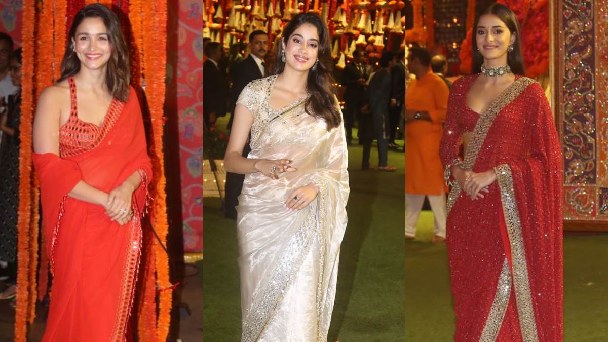 अंबानी पार्टी में खूबसूरत साड़ी लुक में पहुंची ये एक्ट्रेसेस, अनन्या ...