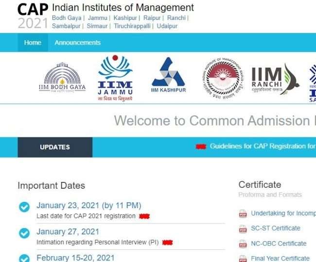 CAP 2021: कॉमन एडमिशन प्रोसेस परीक्षा फॉर्म जमा करने की लास्ट डेट आज ...