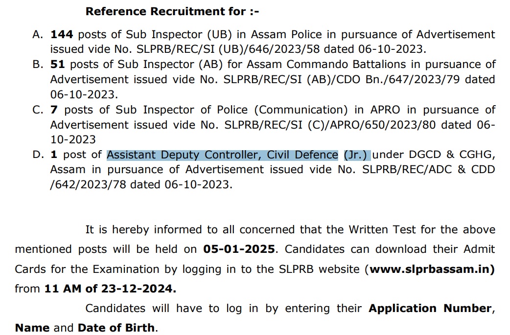 Assam SI Admit Card 2024 OUT: असम पुलिस एसआई भर्ती परीक्षा के लिए एडमिट ...