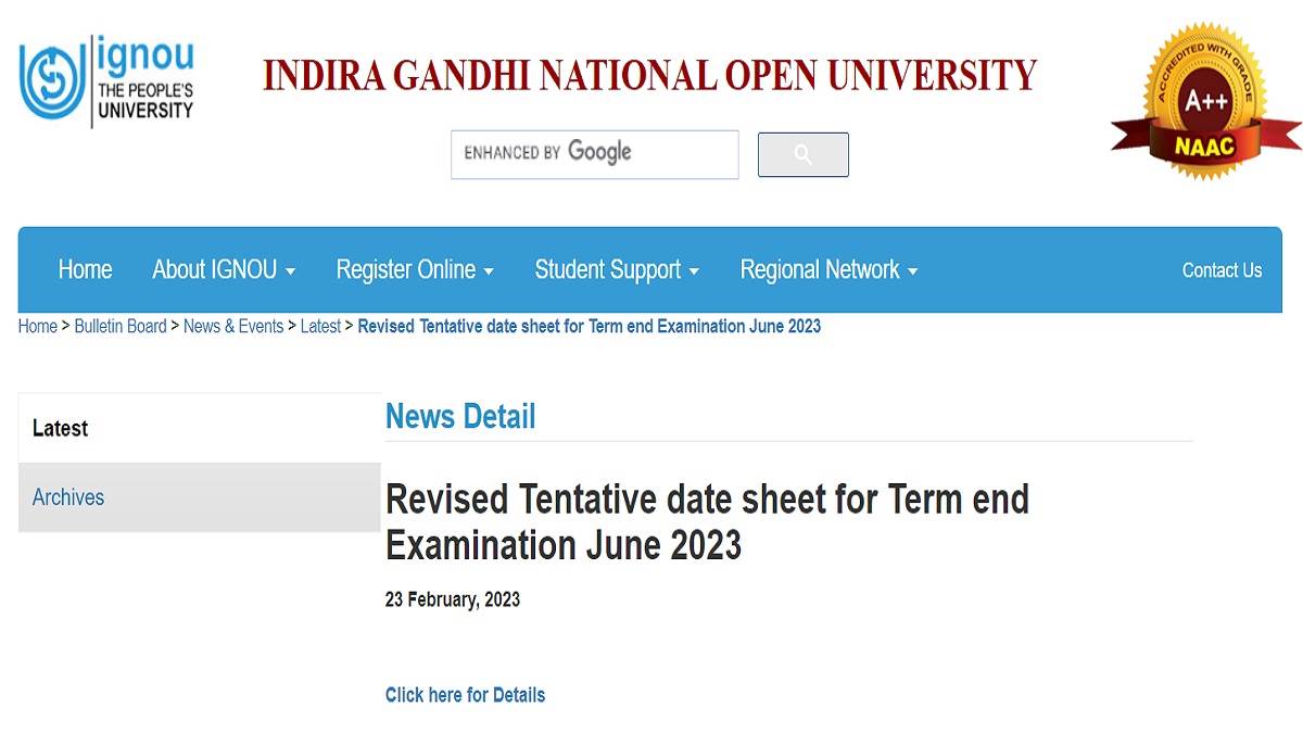 IGNOU June TEE 2023: इग्नू ने बदली जून टर्म-ईंड-एग्जाम की तारीखें, नई डेटशीट जारी, ऐसे करें ...