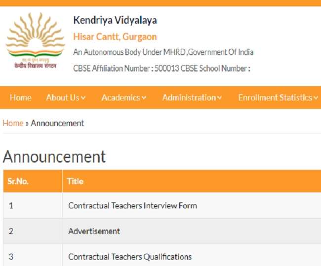 KV Hisar Cantt Teacher Vacancy 2021: केंद्रीय विद्यालय हिसार छावनी में ...