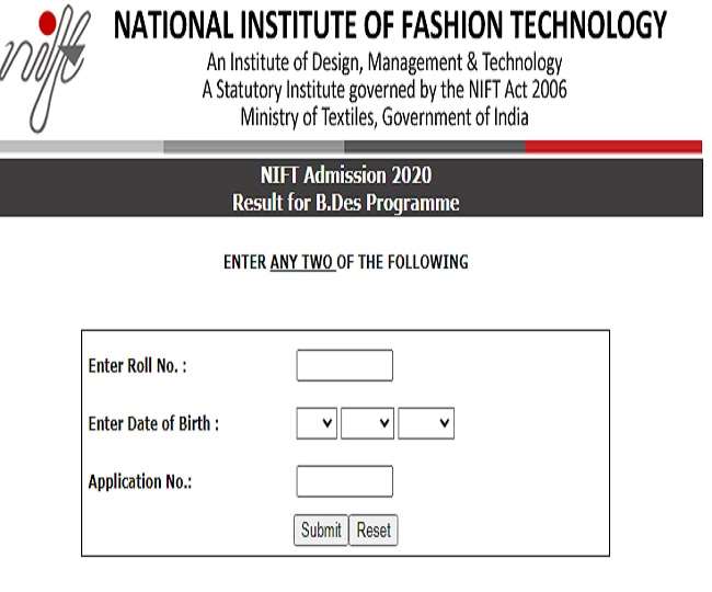 NIFT B.Des Entrance Test Result 2020: बैचलर ऑफ़ डिज़ाइन प्रवेश परीक्षा ...