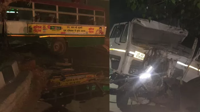Agra Accident: आगरा में बस और डंपर की भयानक टक्कर, वाहनों के उड़े परखच्चे; कंडेक्टर की मौत, कई ...