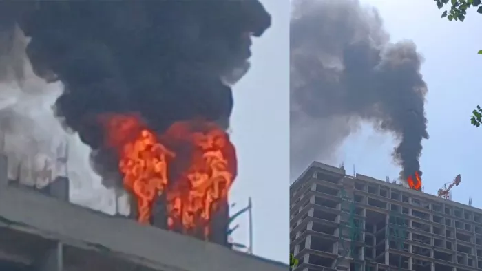 Noida Fire: सेक्टर 62 में निर्माणाधीन इमारत के टॉप फ्लोर पर लगी भीषण आग ...