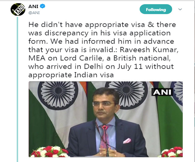 विदेश मंत्रालय ने बताया, क्यों ब्रिटिश सांसद को हवाई अड्डे से वापस ...