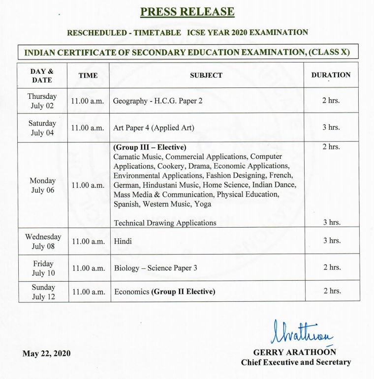 cisce date sheet 2020 released for icse class 10 and isce class 12 ics ...