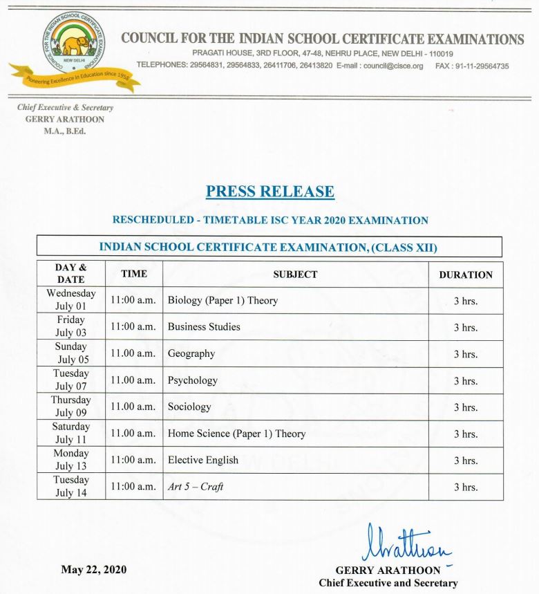 cisce date sheet 2020 released for icse class 10 and isce class 12 ics ...