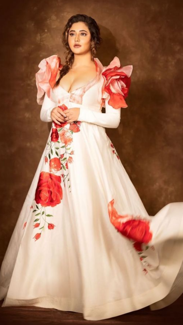 Rashmi Desai looks beautiful in a flower printed long gown
