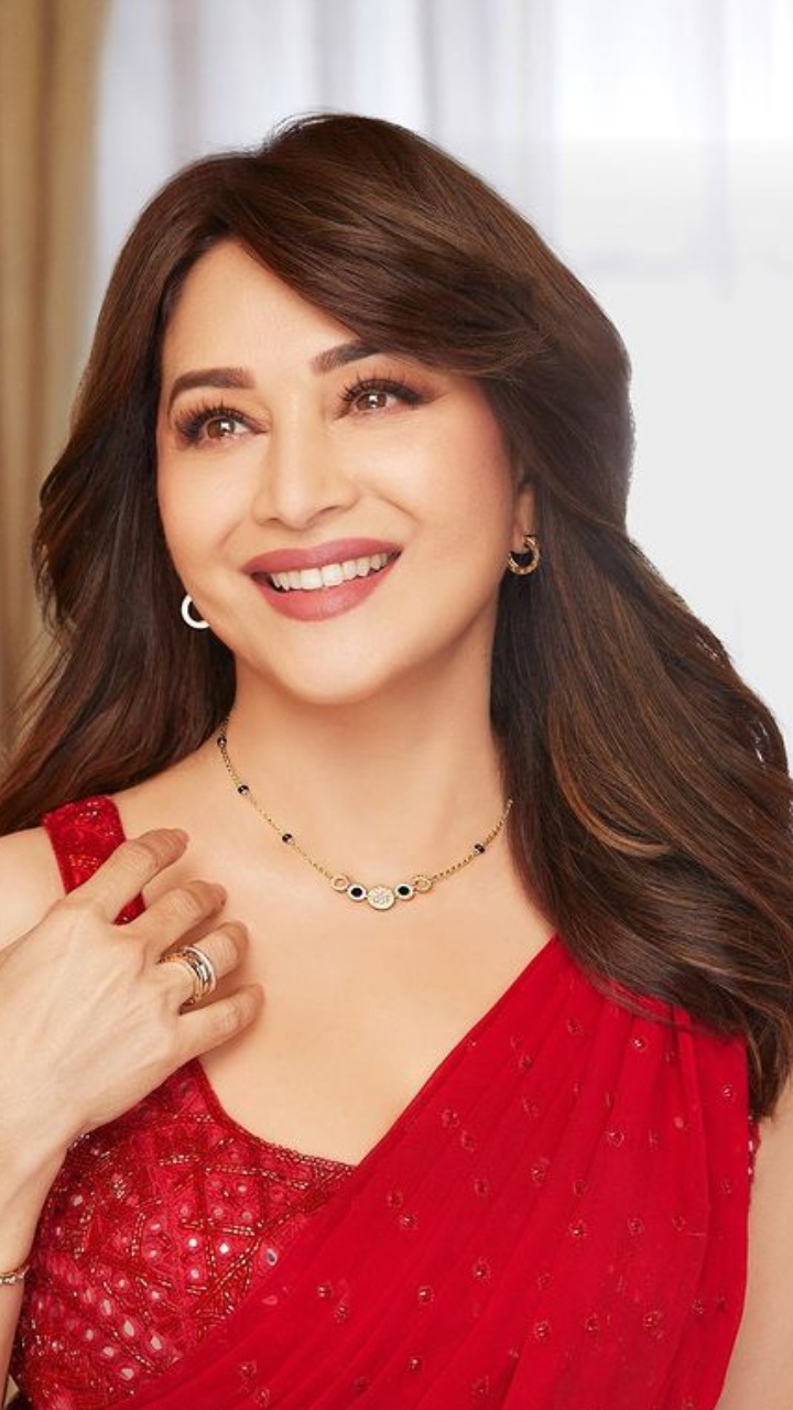 Madhuri Dixit sahred latest Karvachauth Special Red Saree Look see photos