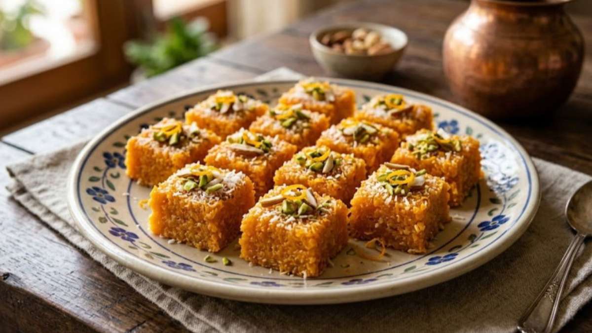 Quick and easy recipe to make orange coconut barfi